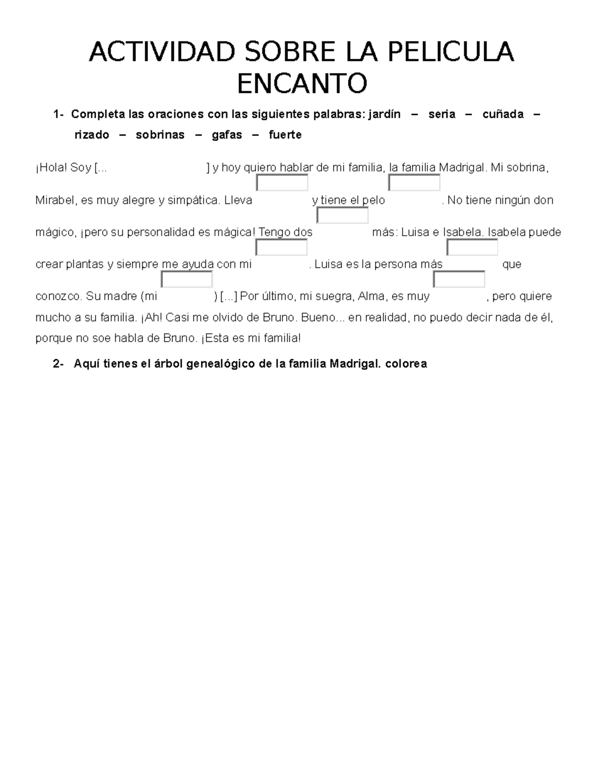 Actividad Sobre LA Pelicula Encanto 1 - ACTIVIDAD SOBRE LA PELICULA ...