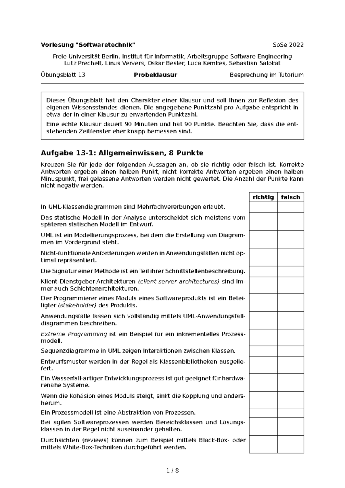 Probek - Vorlesung "Softwaretechnik" SoSe 2022 Freie Universität Berlin, Institut für - Studocu