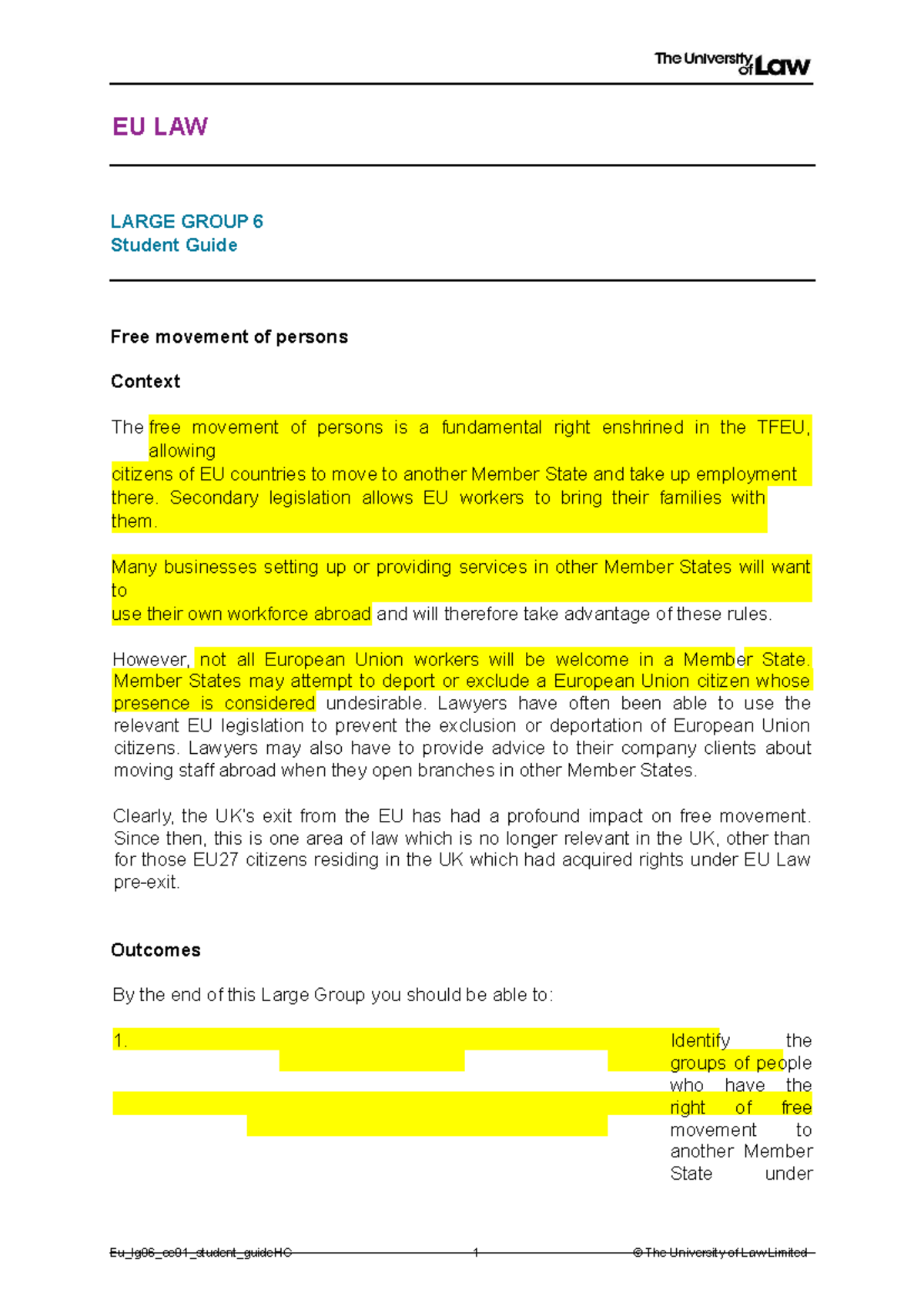EU LG6 notes with slides - EU LAW LARGE GROUP 6 Student Guide Free ...