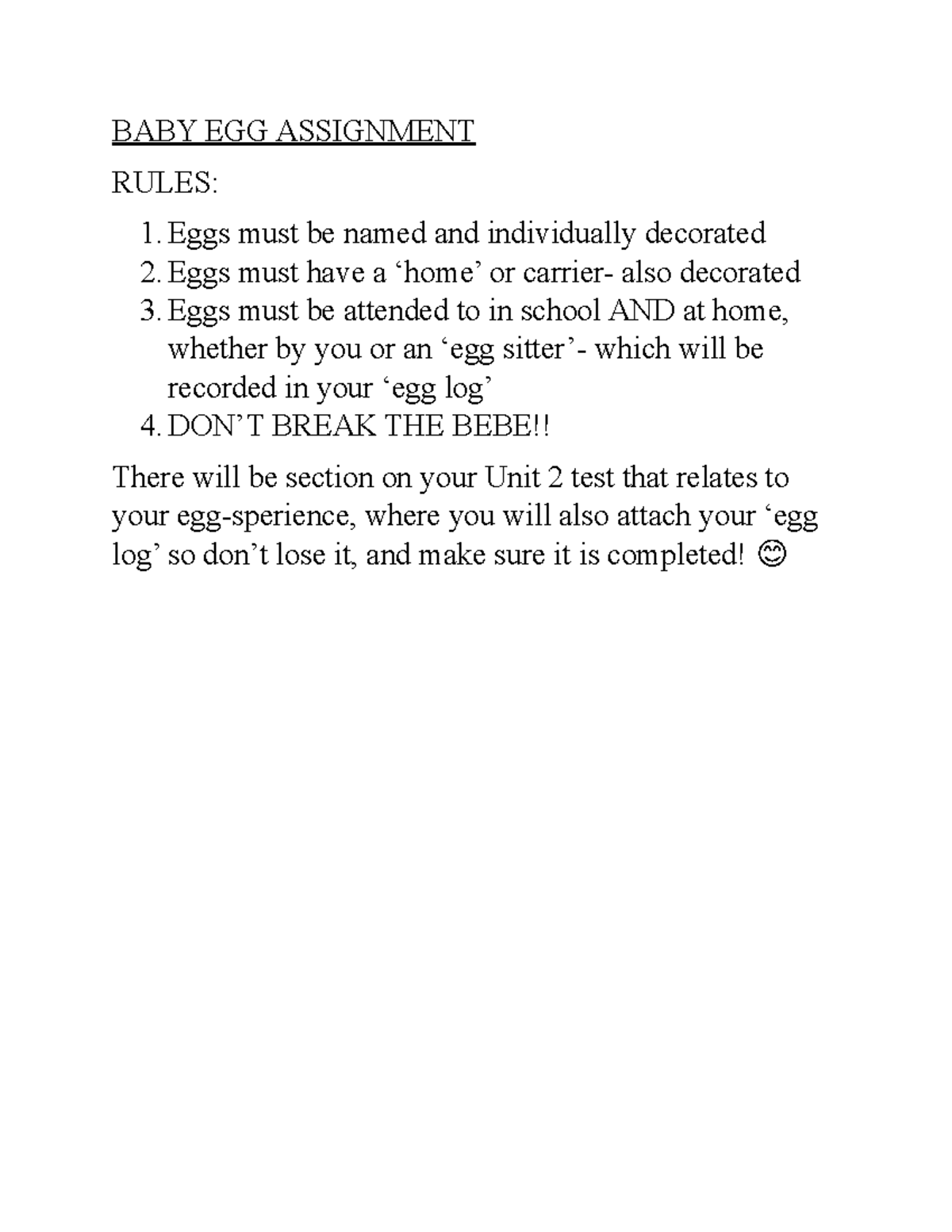 BABY EGG Assignment - In place of mechanical baby - BABY EGG ASSIGNMENT ...