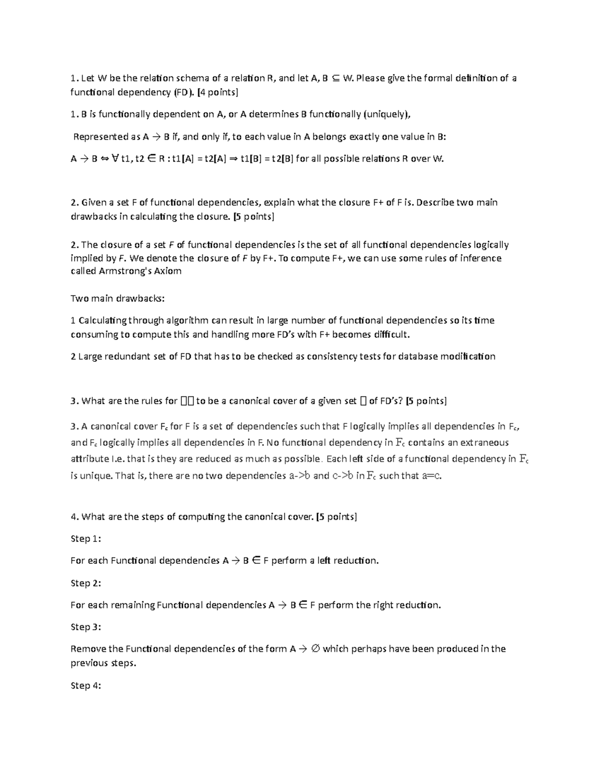 Dbms hw 4 - assignments - Let W be the relation schema of a relation R, and let A, B ⊆ W. Please ...