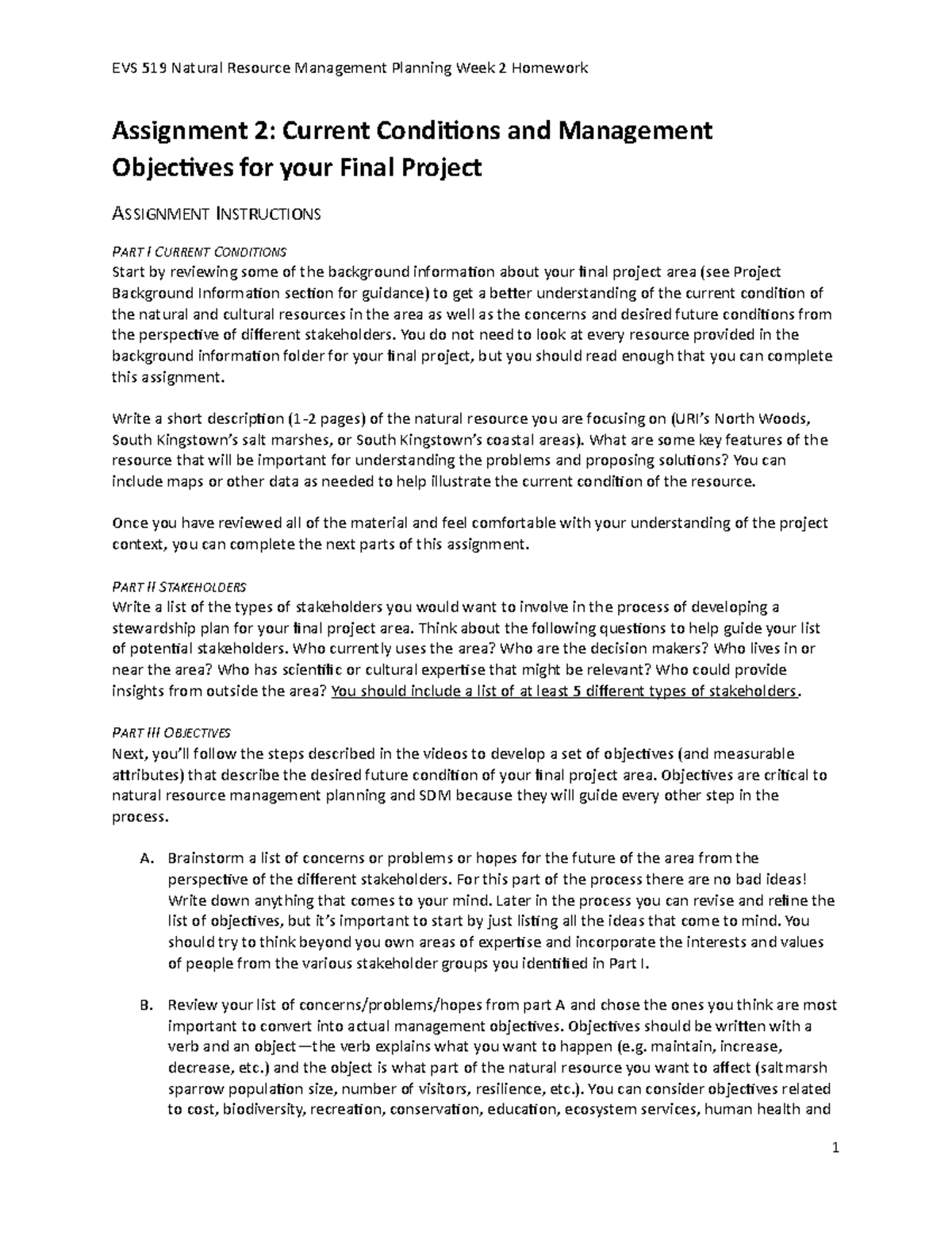 2. Assignment 2b Management objectives for your Final Project ...