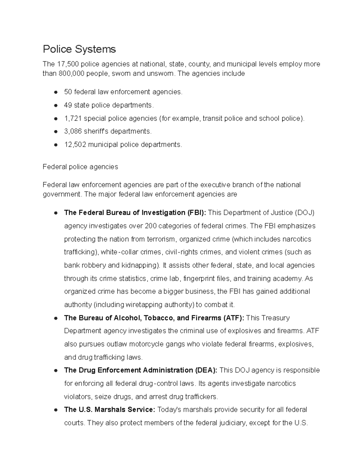 Police Systems - Police Systems The 17,500 police agencies at national ...