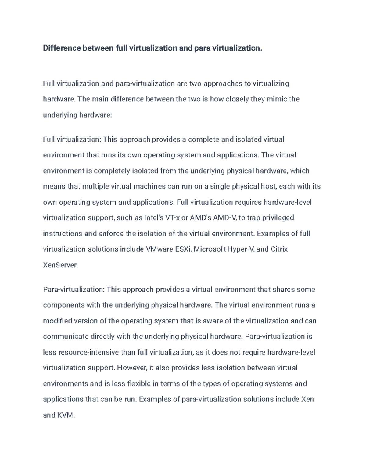 Difference between full virtualization and para virtualization - Full ...