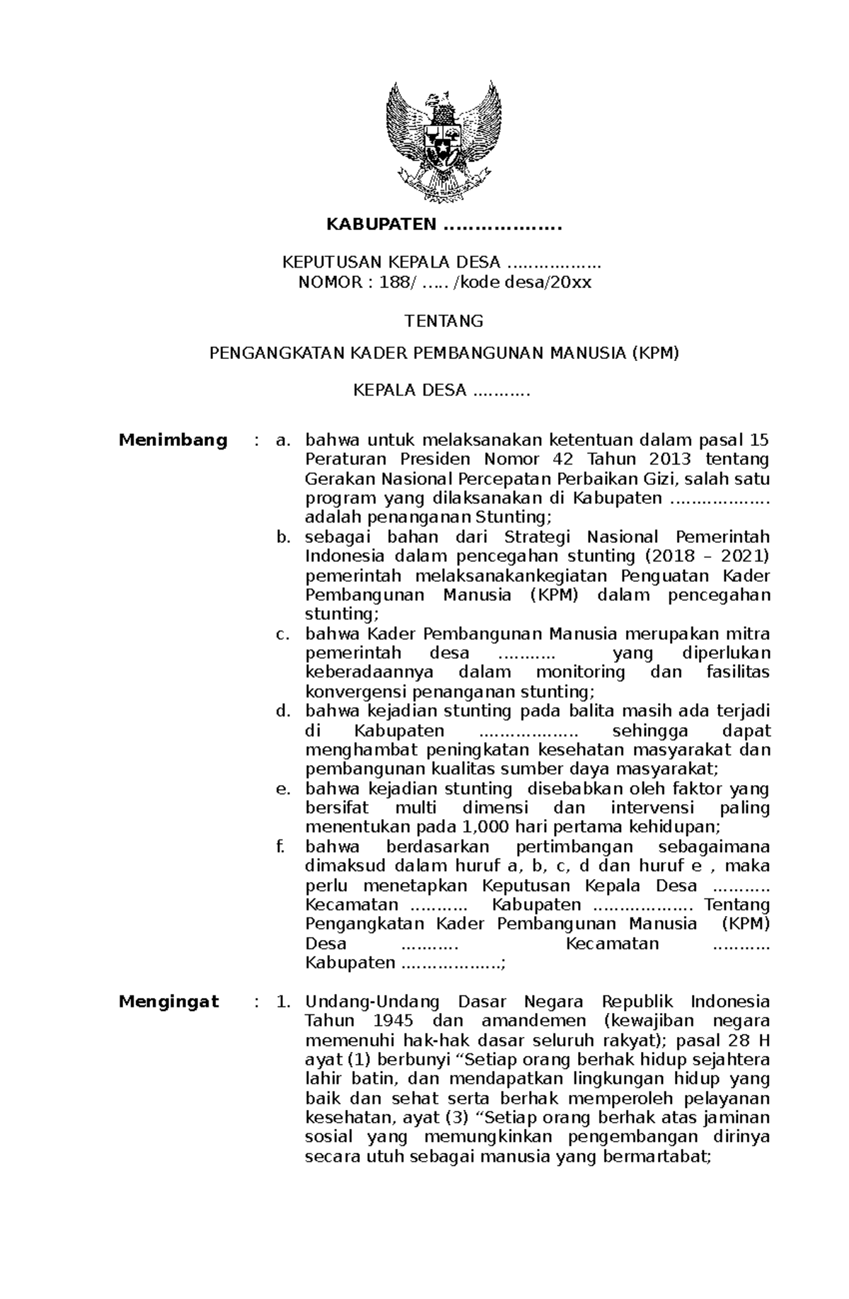 07. Contoh SK KPM - sk kades - KABUPATEN ................... KEPUTUSAN ...