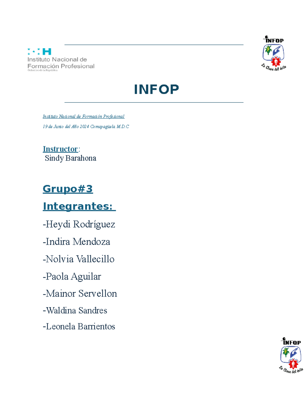 Infop Grupo num - INFOP Instituto Nacional de Formación Profesional 19 ...