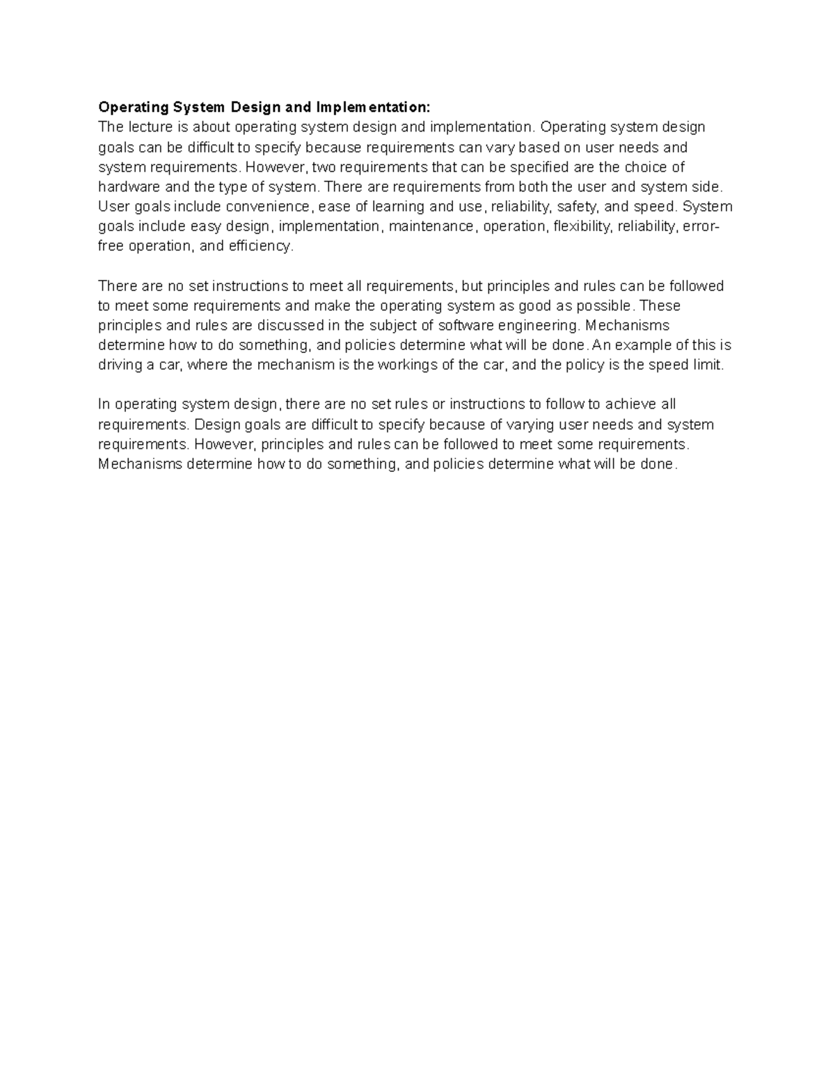 Operating System Design And Implementation Operating System Design
