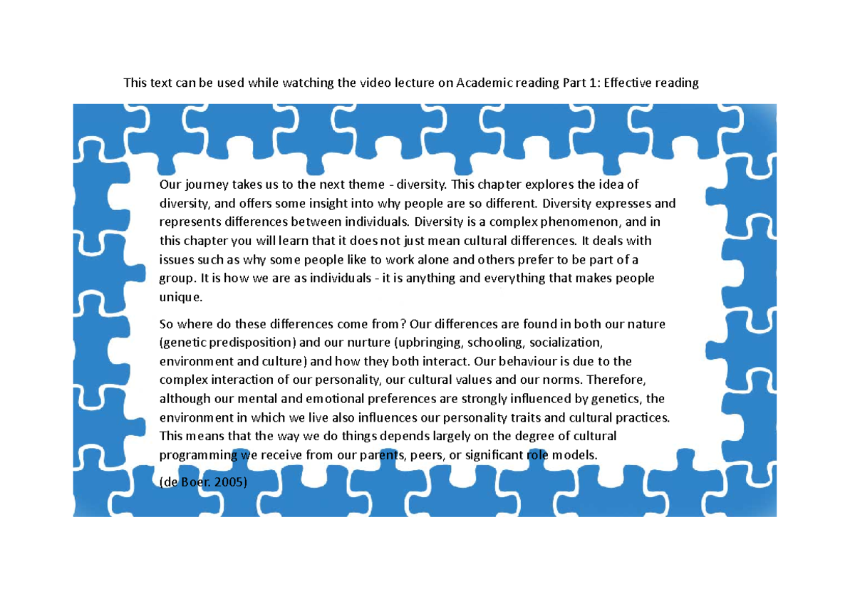 Worksheet Academic reading Part 1 - This text can be used while ...