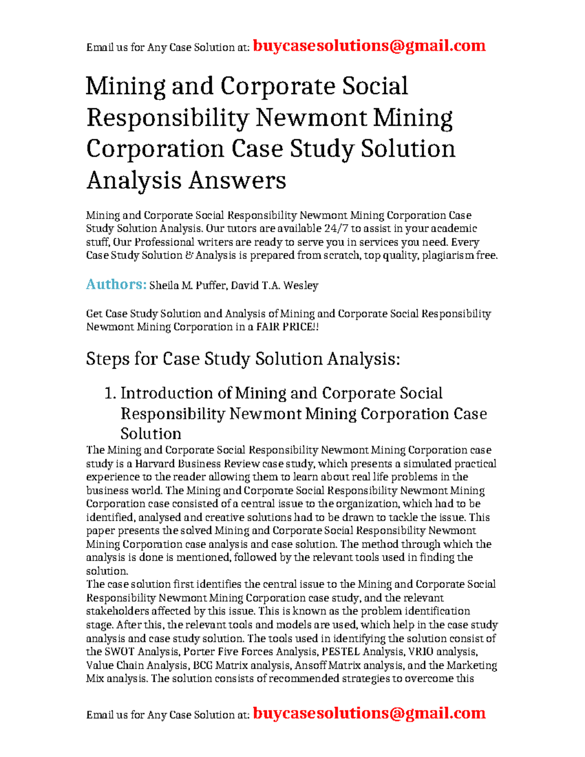 Case Solution Mining and Corporate Social Responsibility Newmont Mining ...