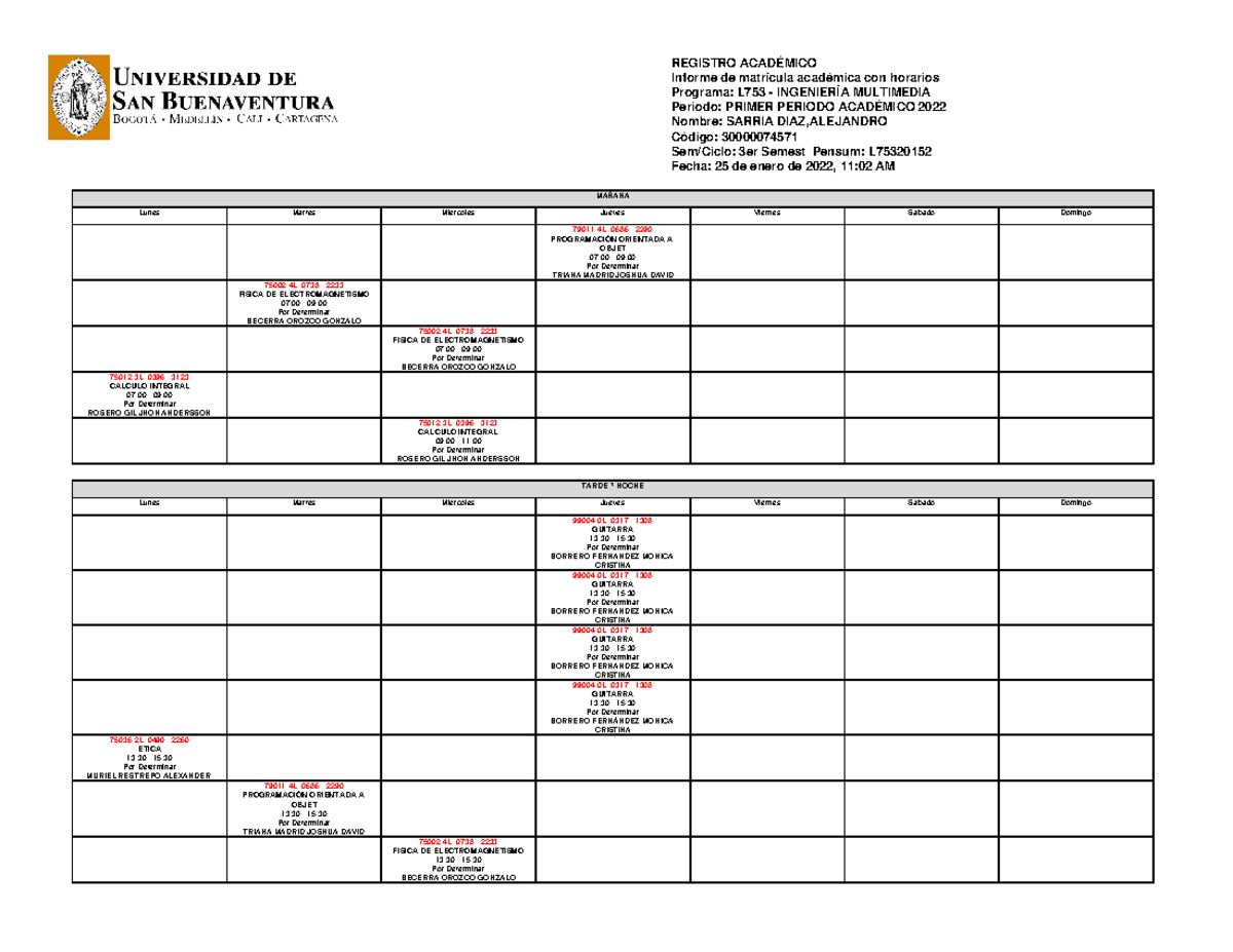 USB Horario - adsfasd - REGISTRO ACADÉMICO Informe de matrícula ...