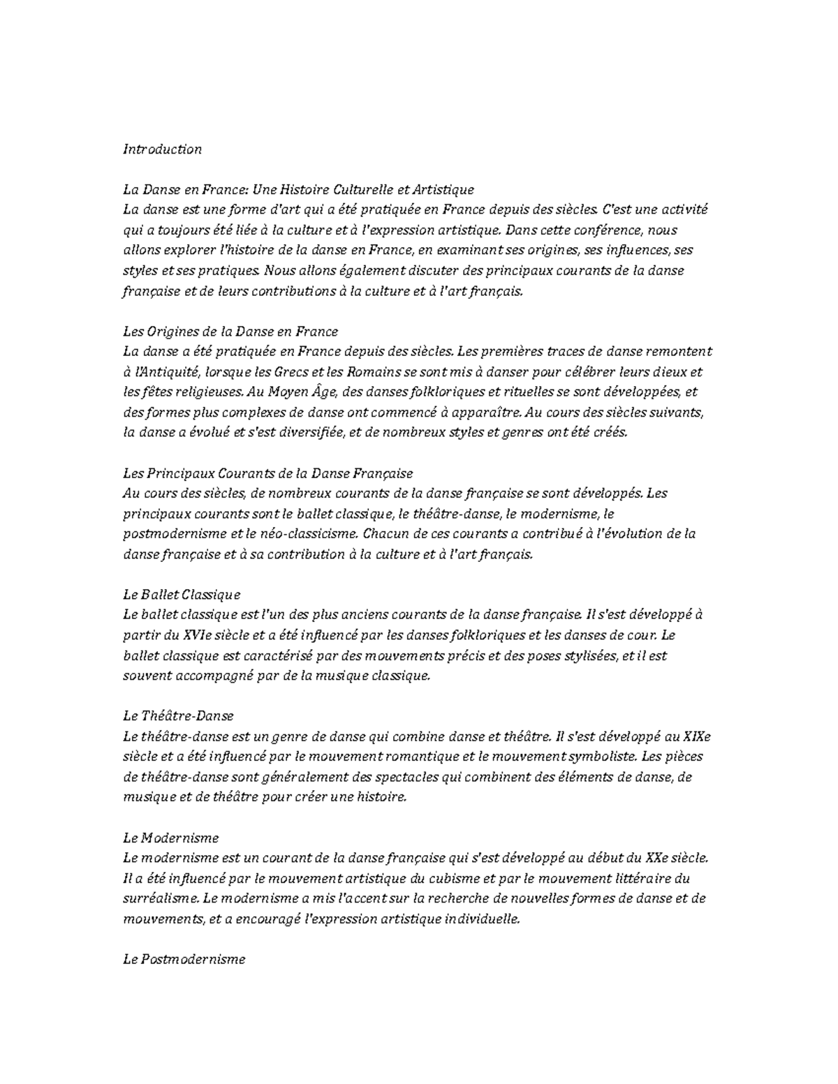 Dance Study Notes - Introduction La Danse en France: Une Histoire ...