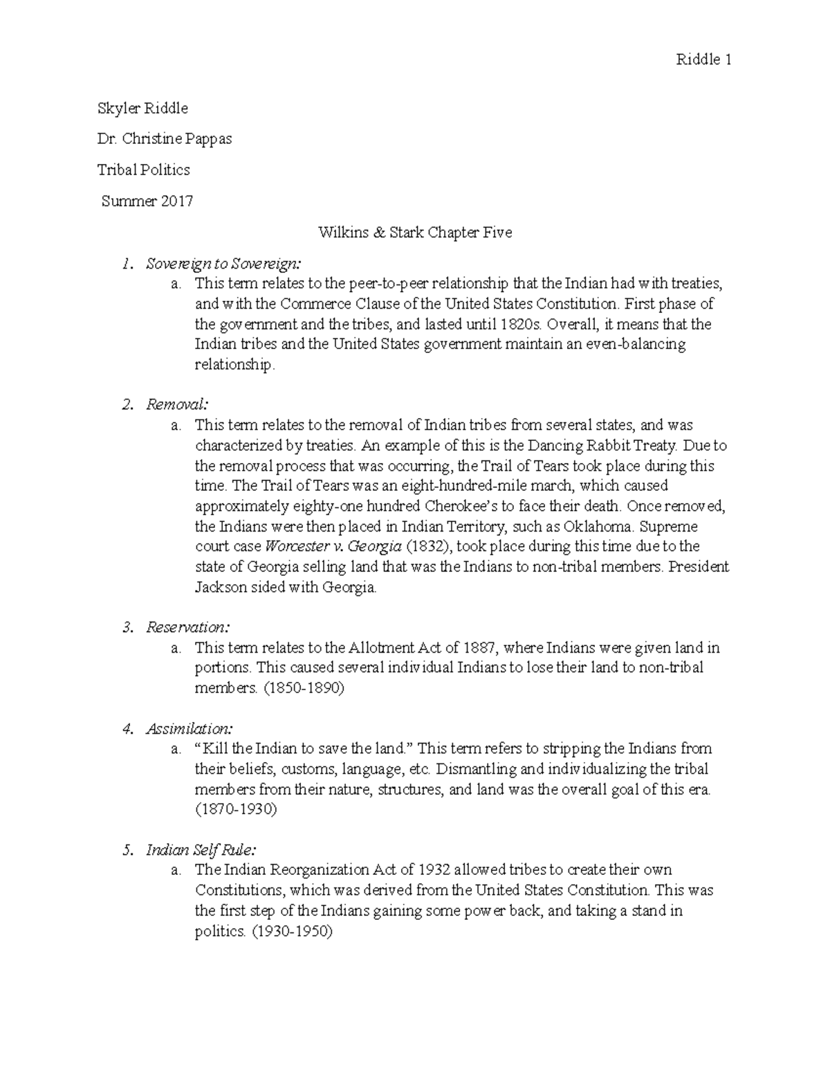STR Tribal Politics Wilkins Ch 5 - Riddle 1 Skyler Riddle Dr. Christine ...