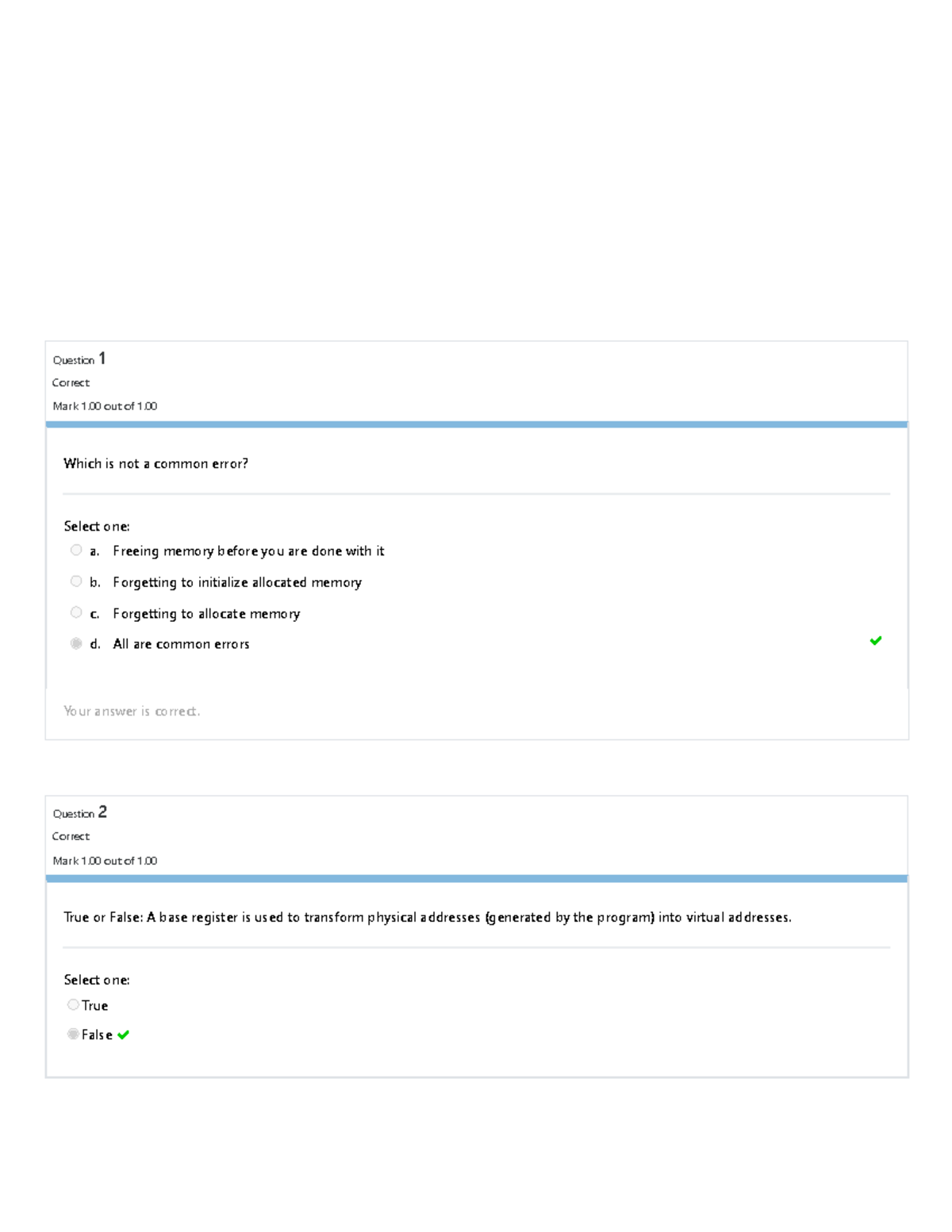 CS 2301 Self Quiz Unit5 2021 - 2022 Question with Answers - Started on ...