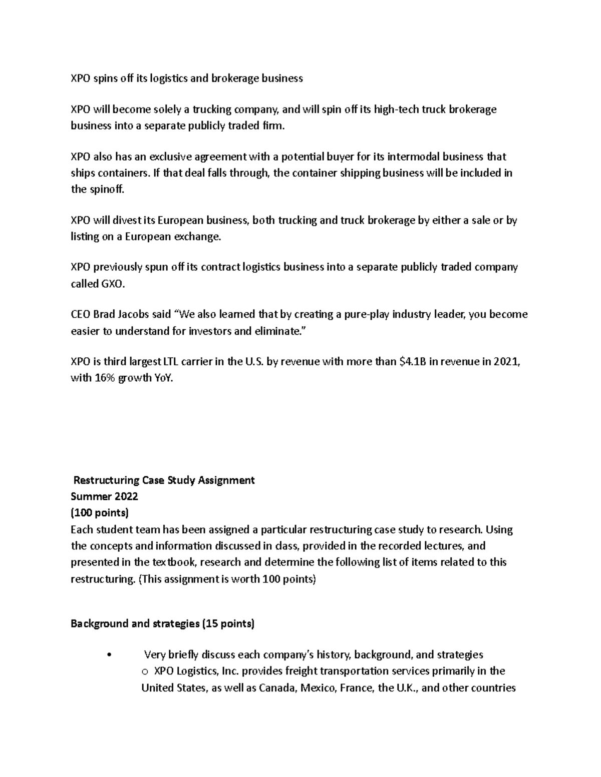 XPO spinoff project - b hb - XPO spins off its logistics and brokerage ...