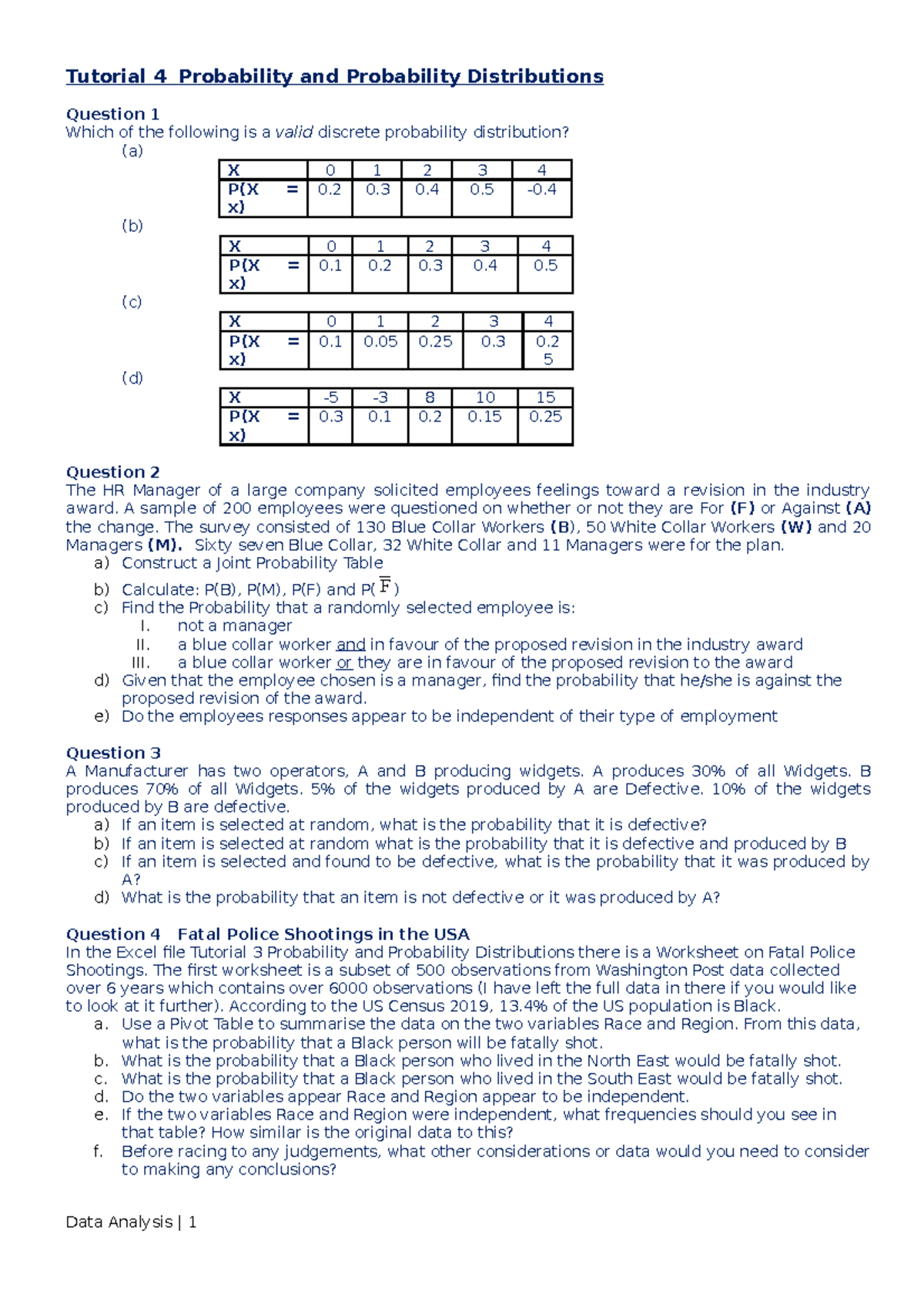 T4 probability and probability distributions - Tutorial 4 Probability and Probability ...