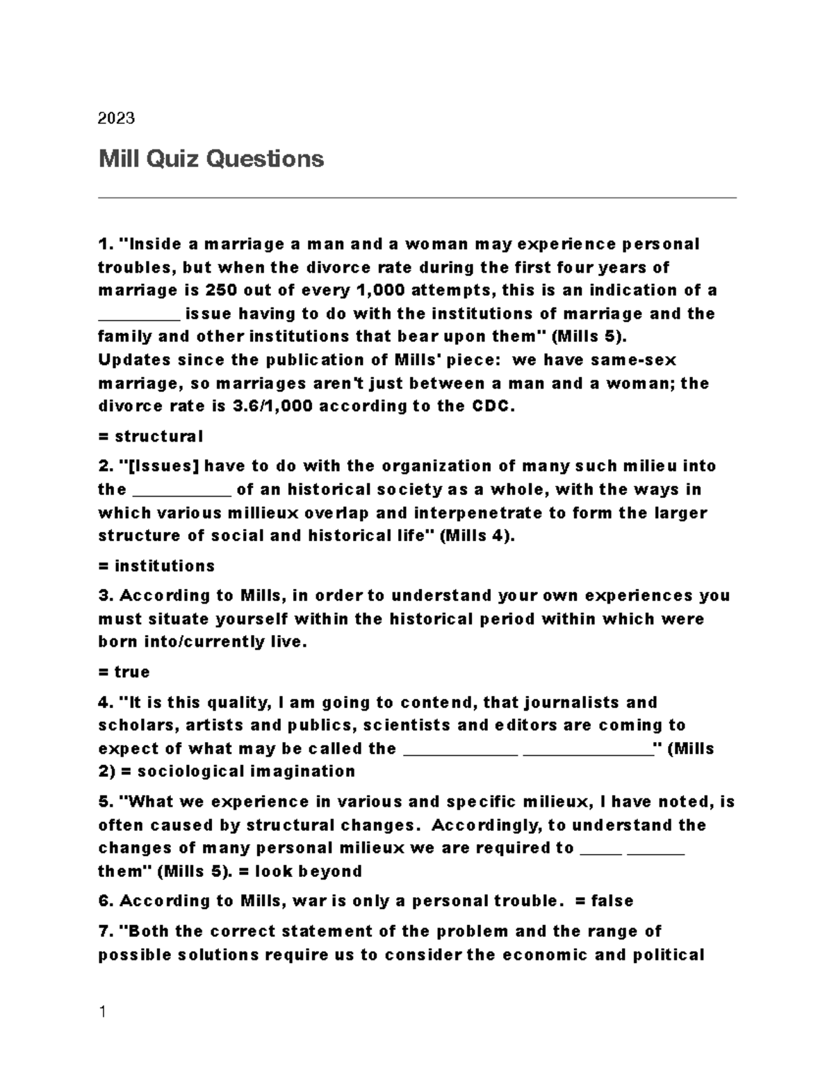 Quiz on Mills - Quiz practice question with answers. - 2023 Mill Quiz ...