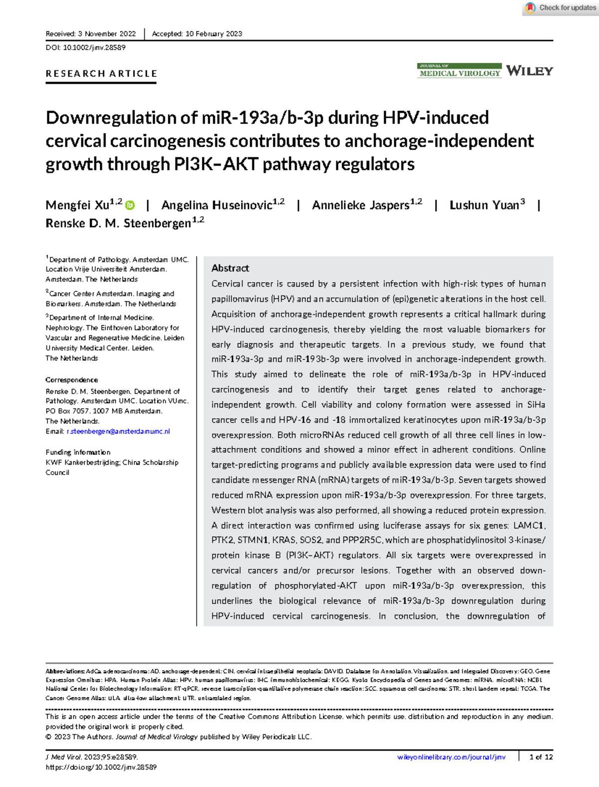 6. Xu et al. (2023) - Downregulation of mi R‐193a b‐3p during HPV ...