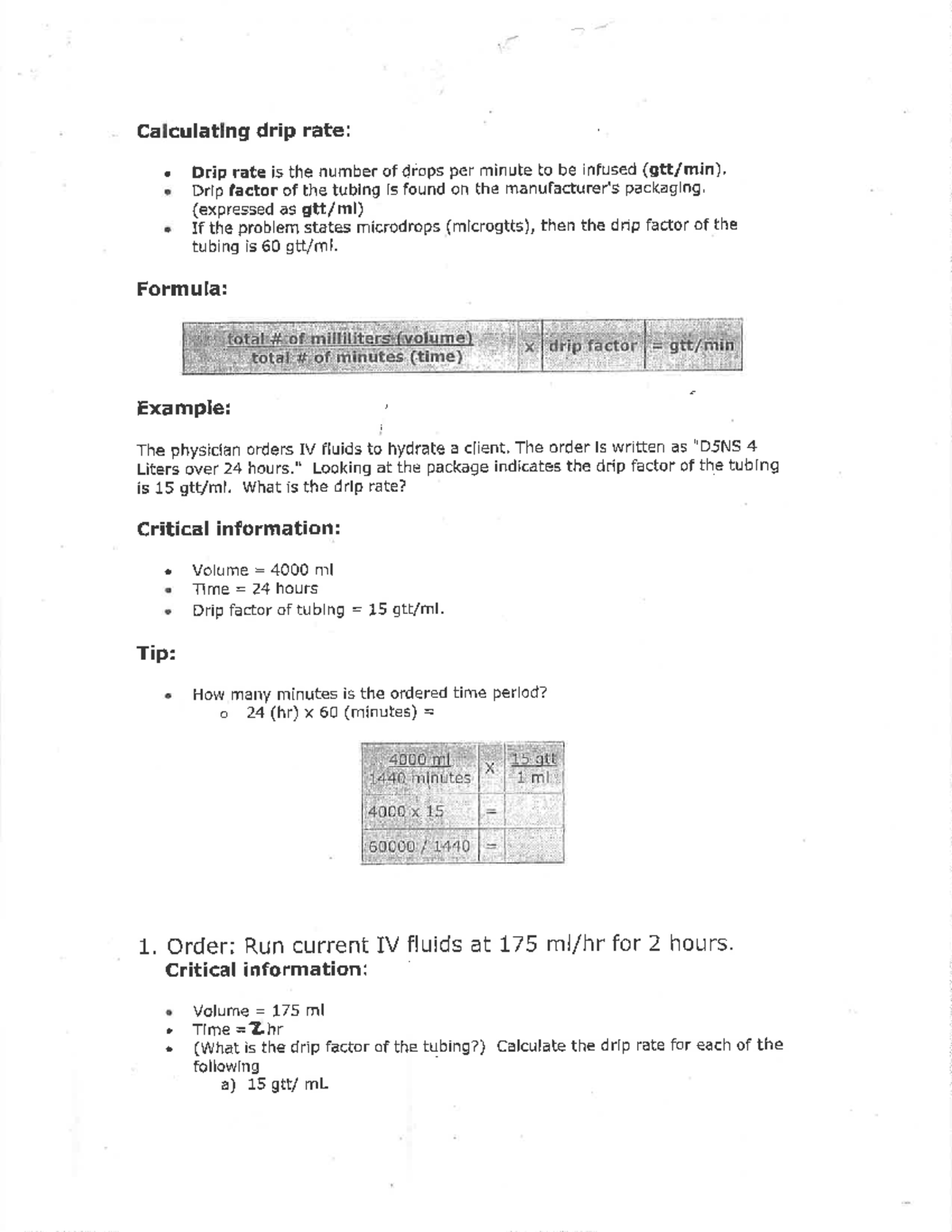 Calculating Drip rates Worksheet - NUR 326 - Studocu