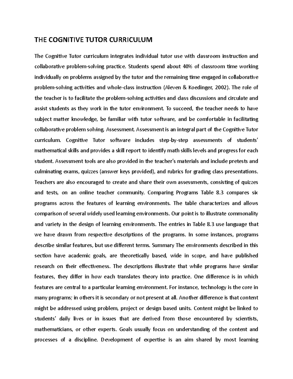 THE Cognitive Tutor Curriculum - THE COGNITIVE TUTOR CURRICULUM The ...