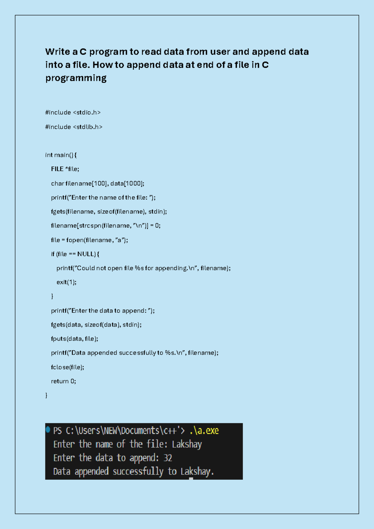 Proginc Assignment Write A C Program To Read Data From User And 