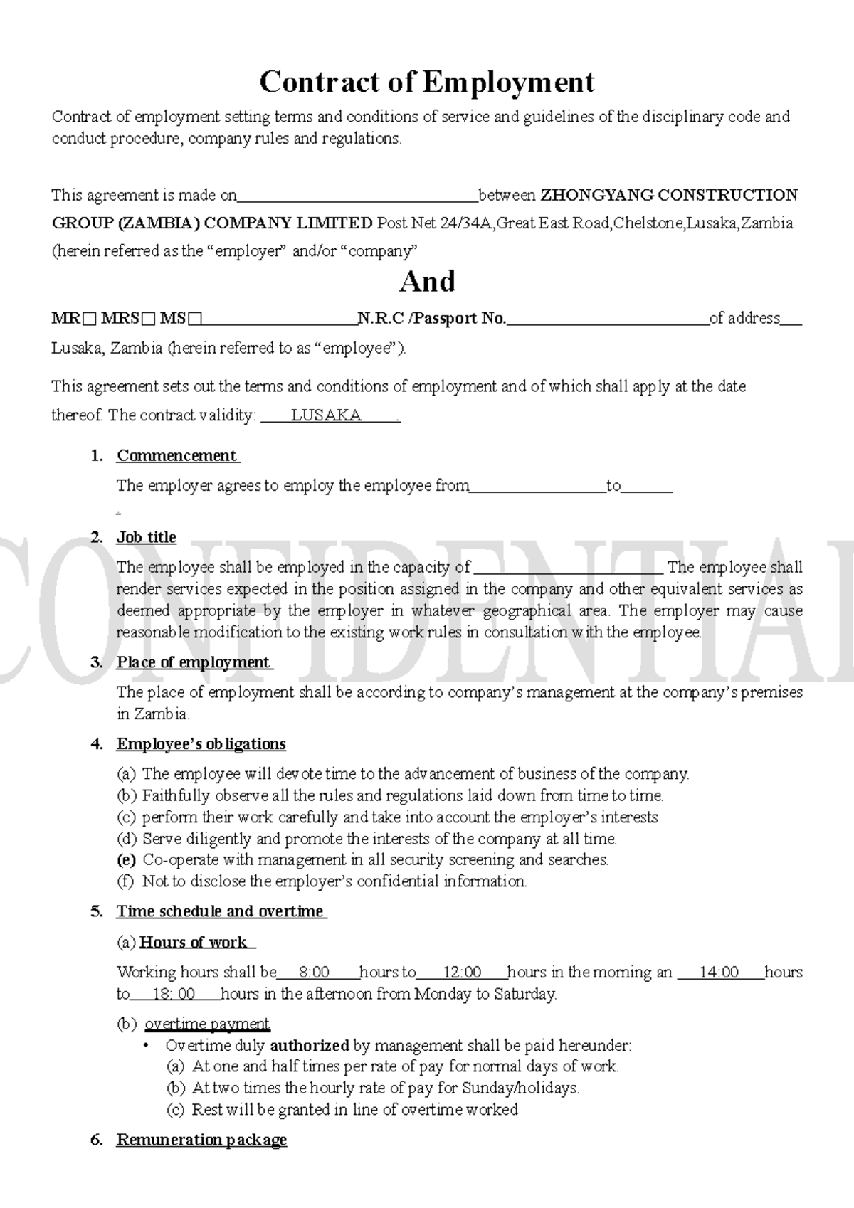 Contract of Employment - Contract of Employment Contract of employment ...