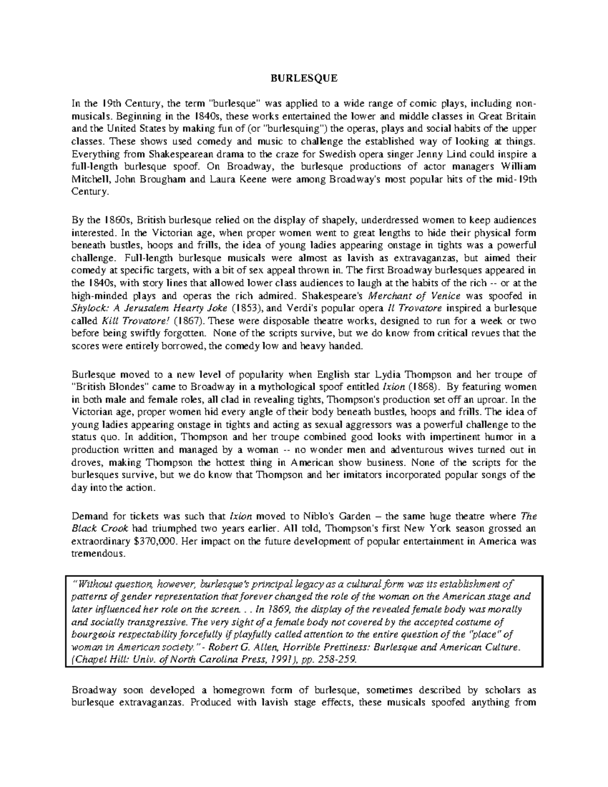 Burlesque(Module Week 3) - BURLESQUE In the 19th Century, the term ...