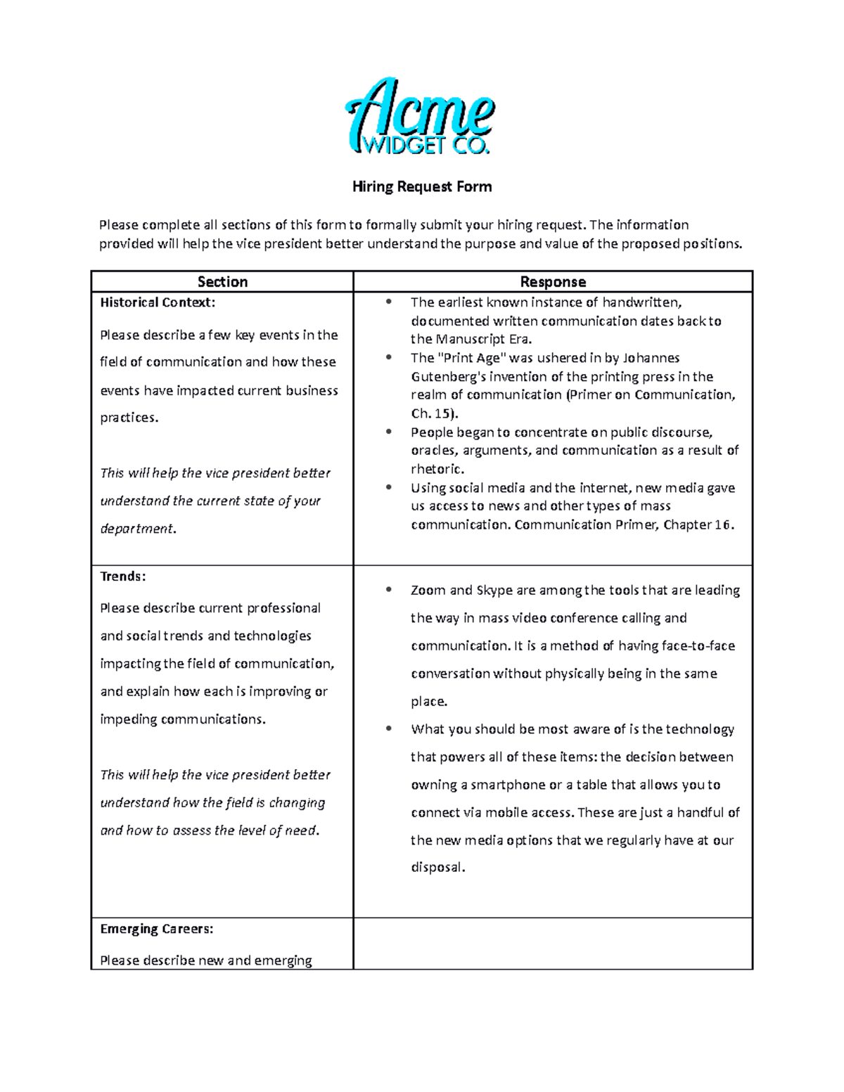 COM 127 Hiring Request Form - Hiring Request Form Please complete all ...