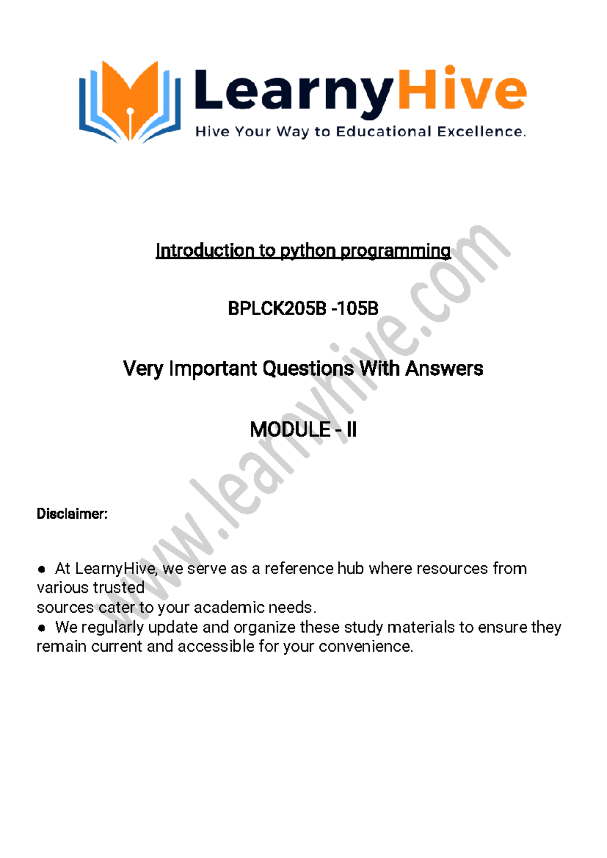 BPLCK205 B Module II important questions - Introduction to python ...