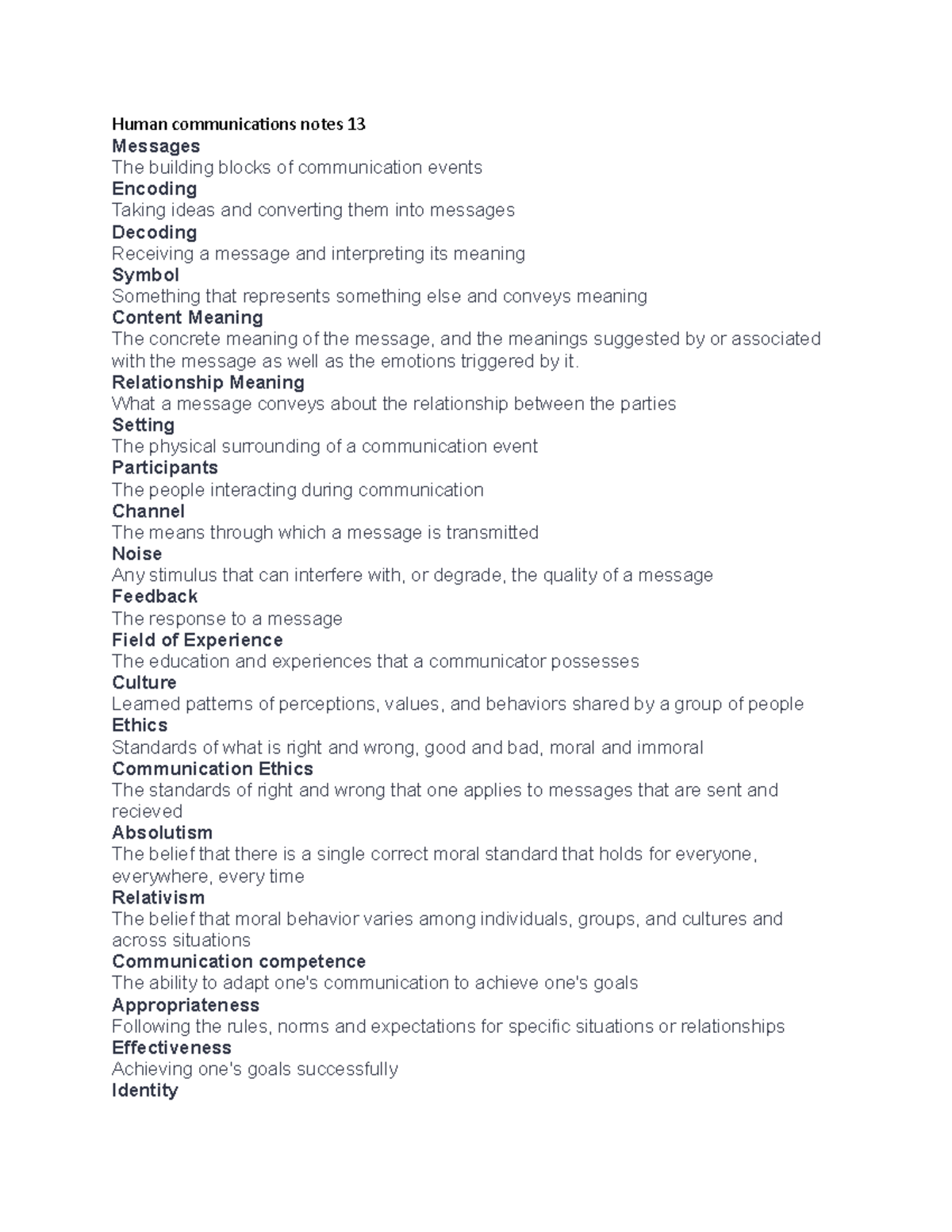 Human communications notes 13 - Relationship Meaning What a message ...