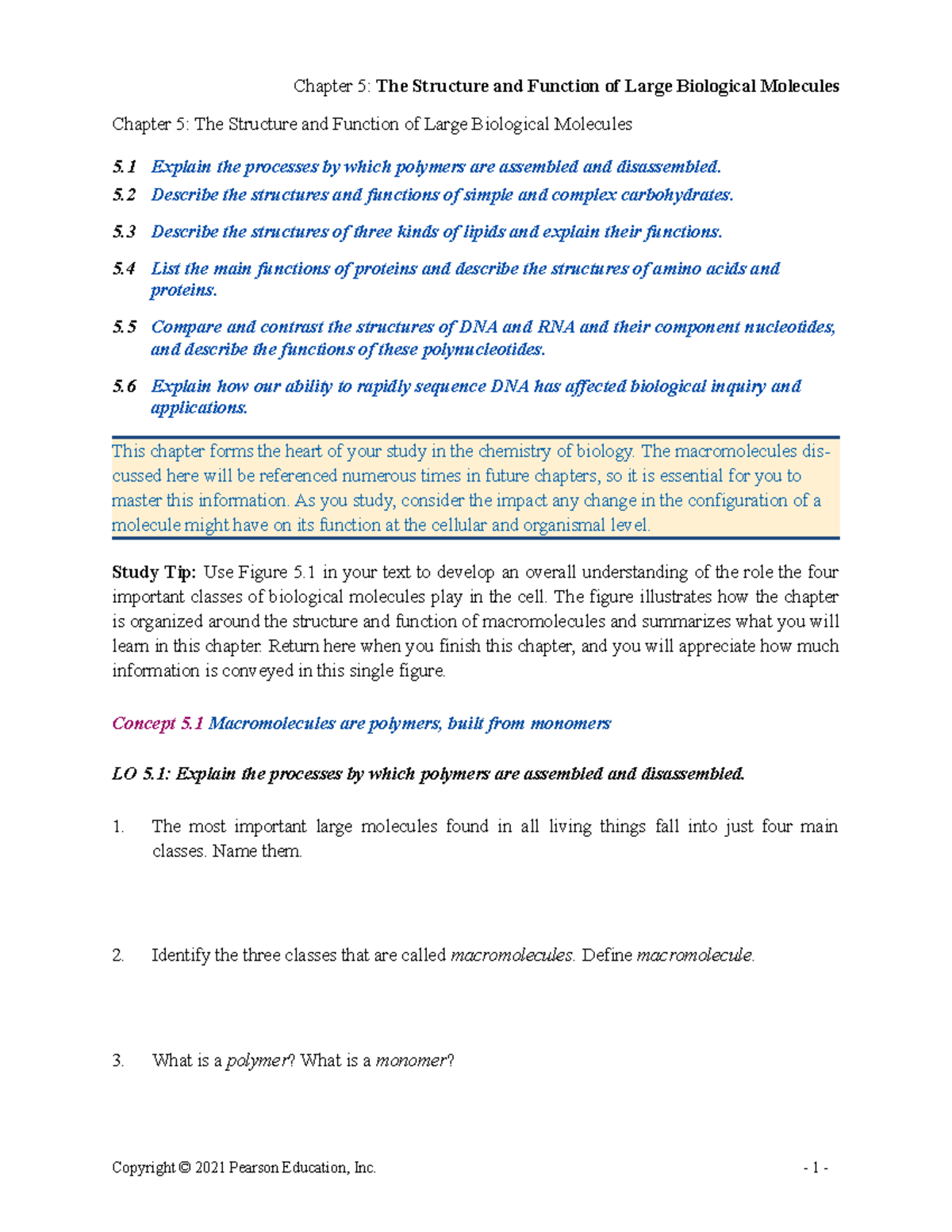 Chapter 5: The Structure and Function of Large Biological Molecules - Studocu