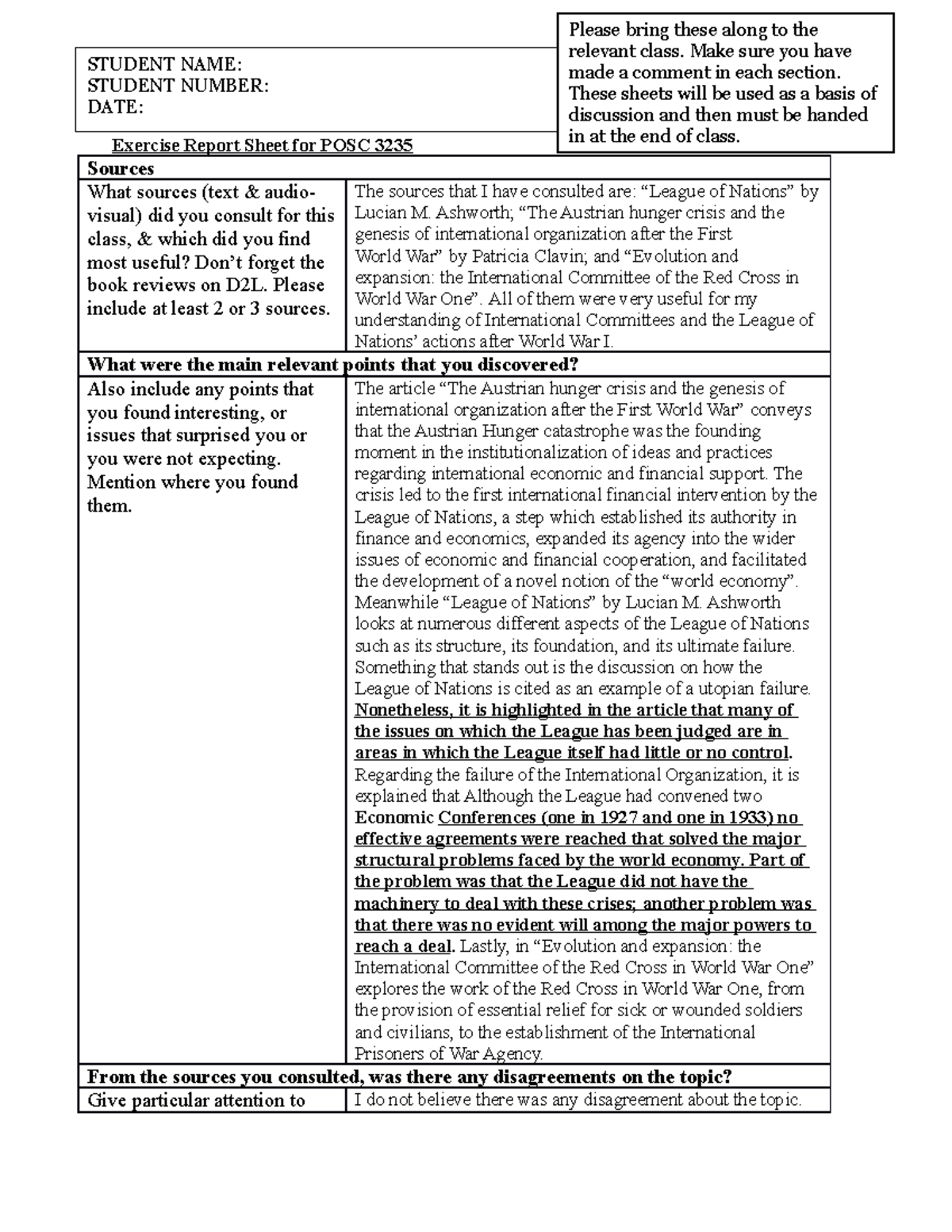 VII Exercise Report Sheet for POSC 3235 - Exercise Report Sheet for ...