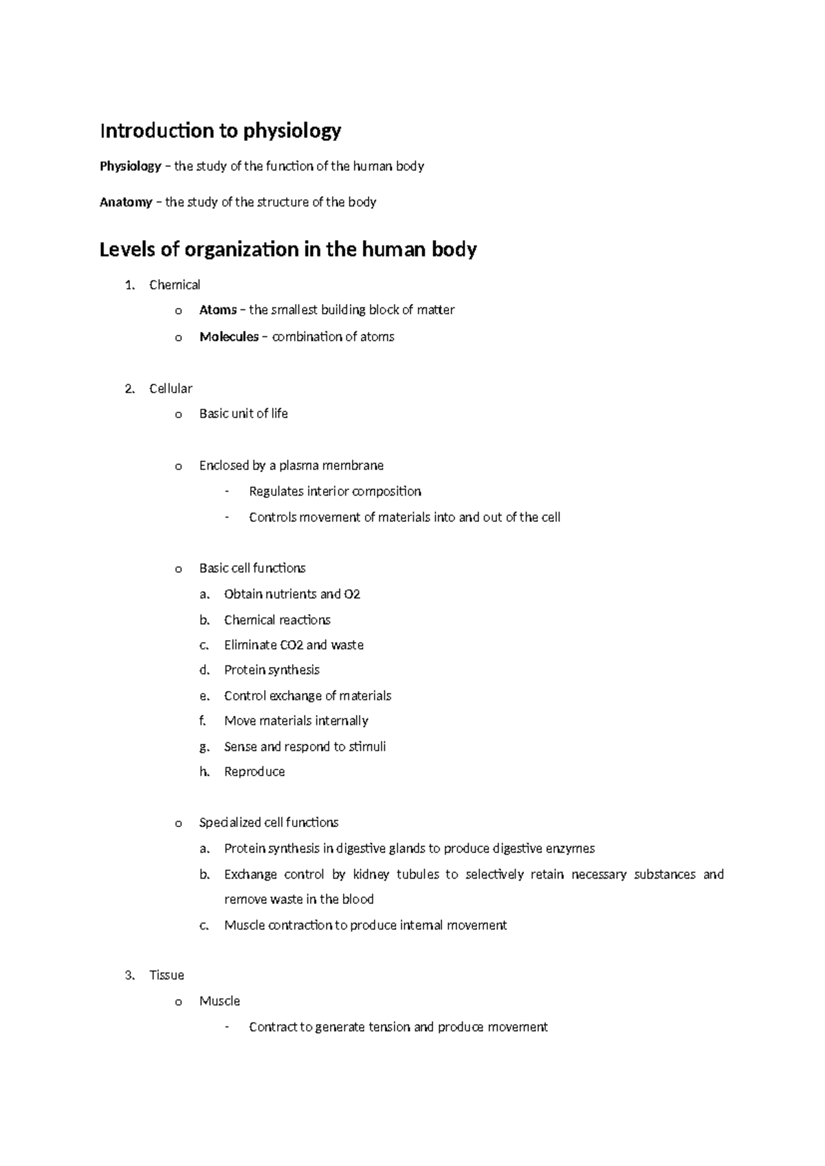 CH1 - intro to physiology & homeostasis - Introduction to physiology ...