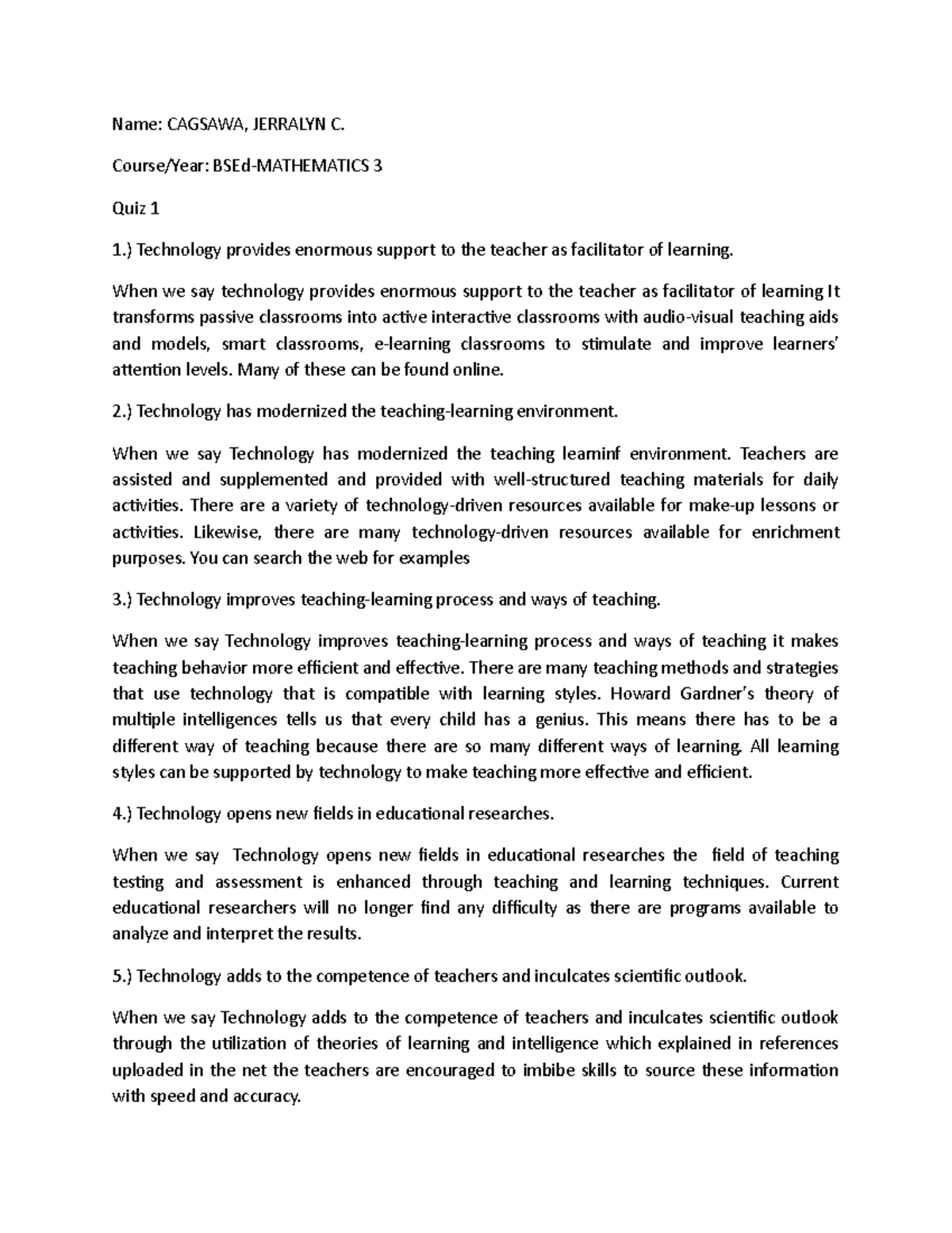 QUIZ 1 in TTL 1 ( Cagsawa, Jerralyn C - Name: CAGSAWA, JERRALYN C ...
