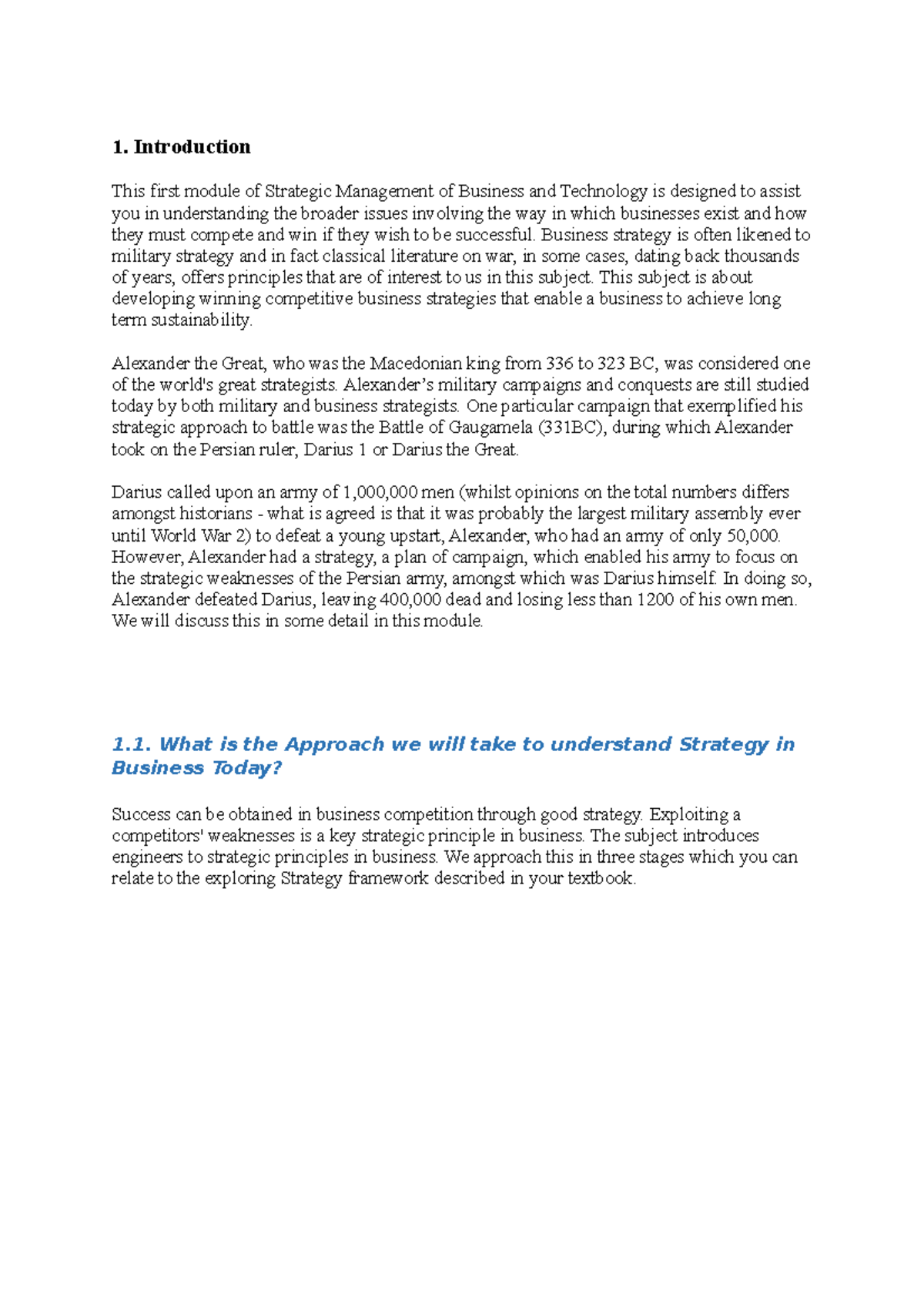Module 1- Introduction to Strategy - 1. Introduction This first module ...
