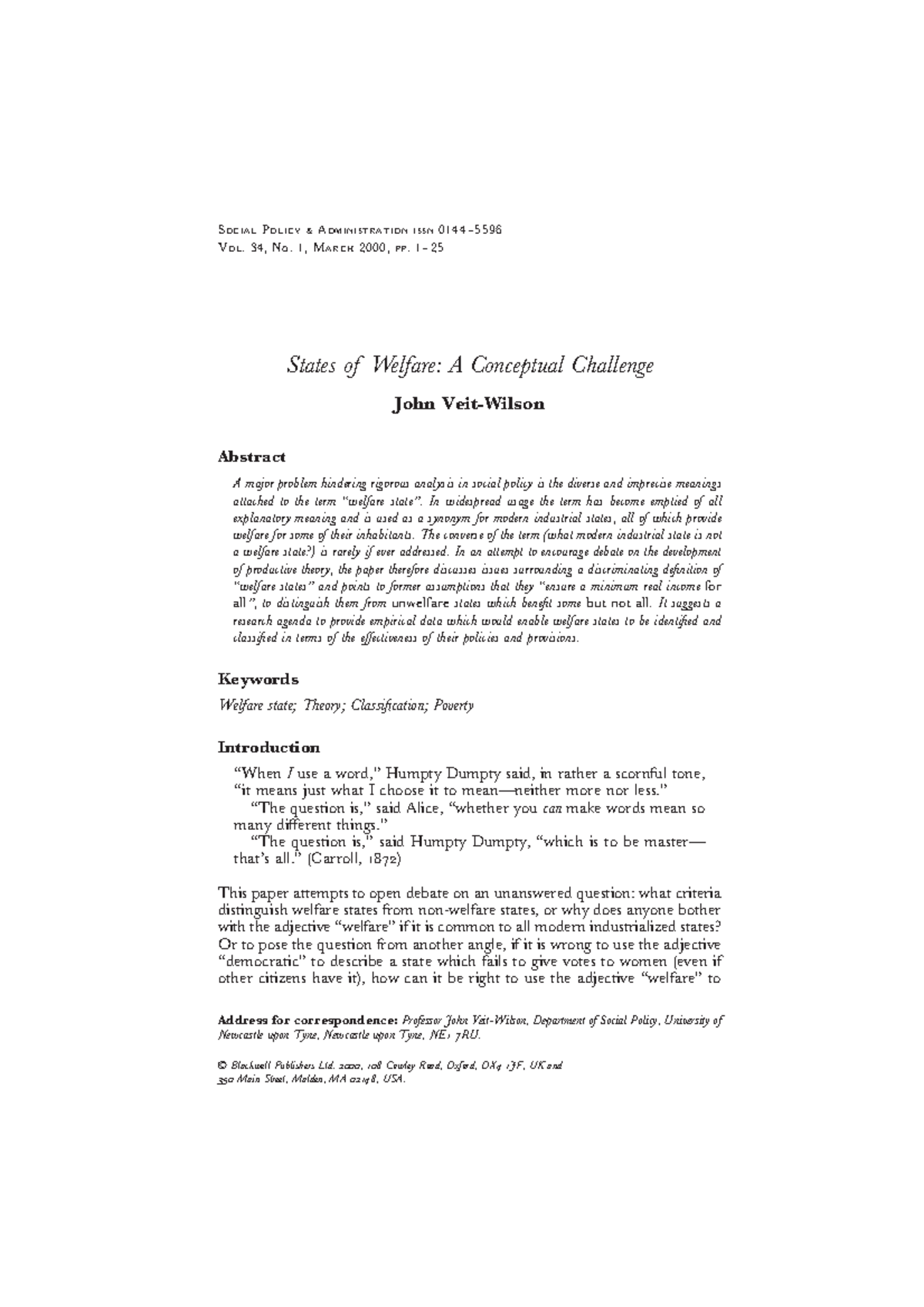 Veit-wilson - Under the module- Understanding Social Policy: Key Concepts, Theories, and ...