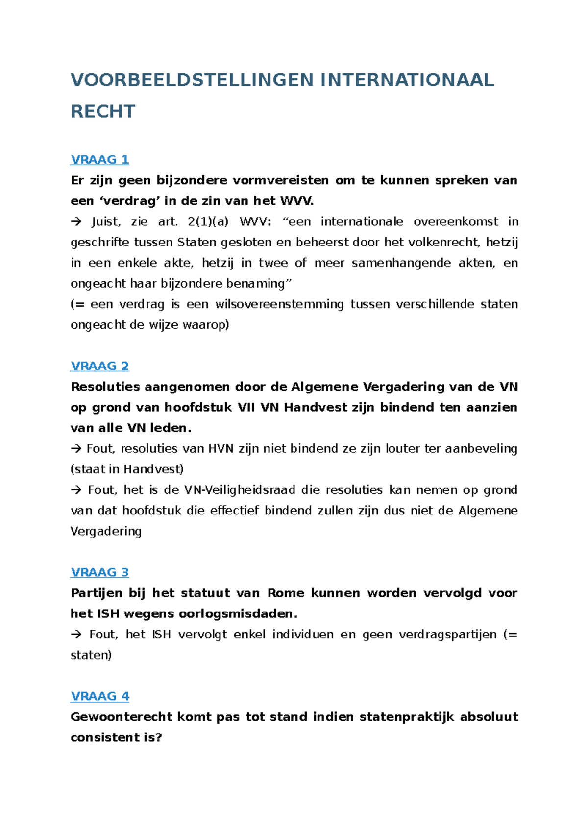 Voorbeeldstellingen examen Internationaal recht - VOORBEELDSTELLINGEN ...