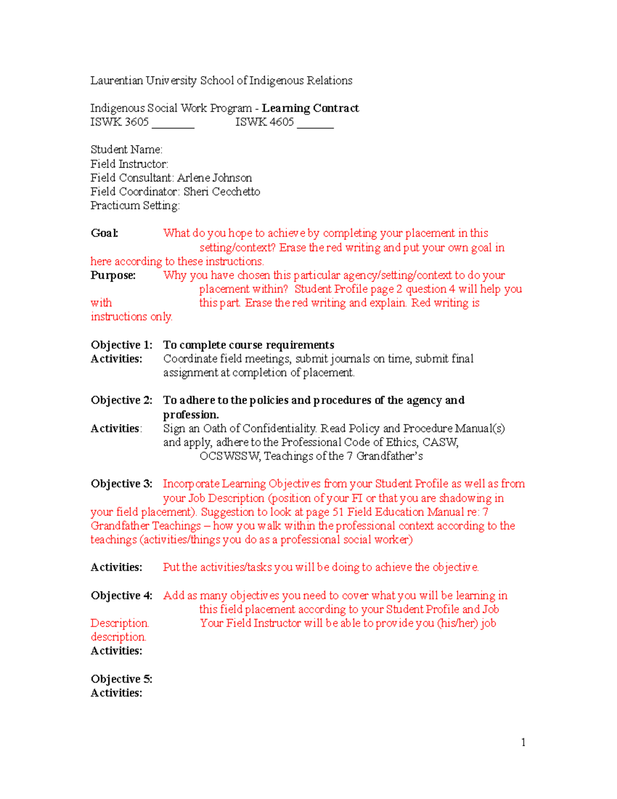Learning Contract Template (complete in WORD) - Laurentian University ...