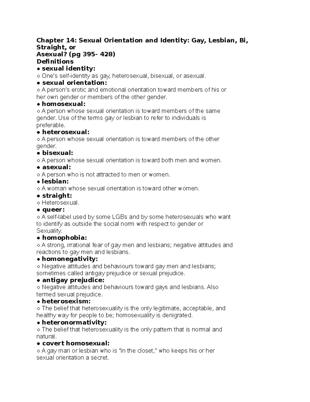 Chapter 14 - Chapter 14: Sexual Orientation and Identity: Gay, Lesbian ...