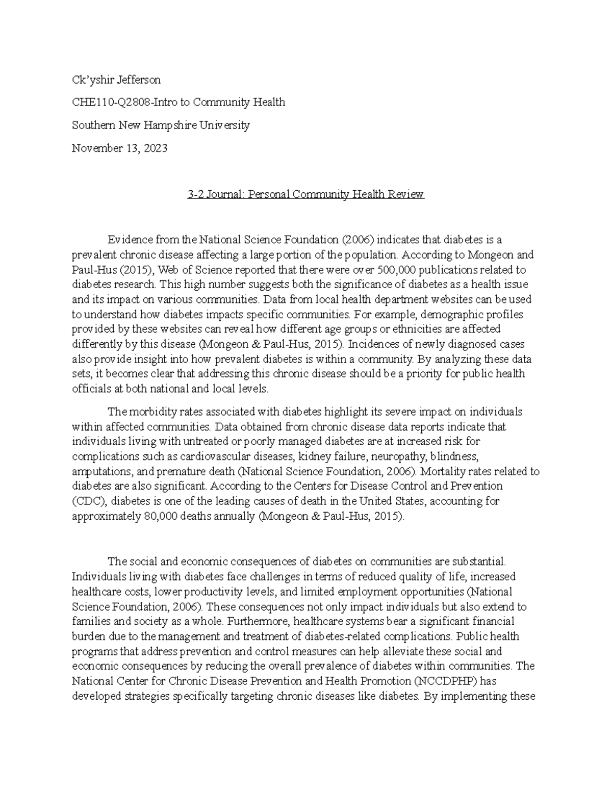 CHE110-3-2 Journal - Assignment for class CHE110 - Ck’yshir Jefferson ...