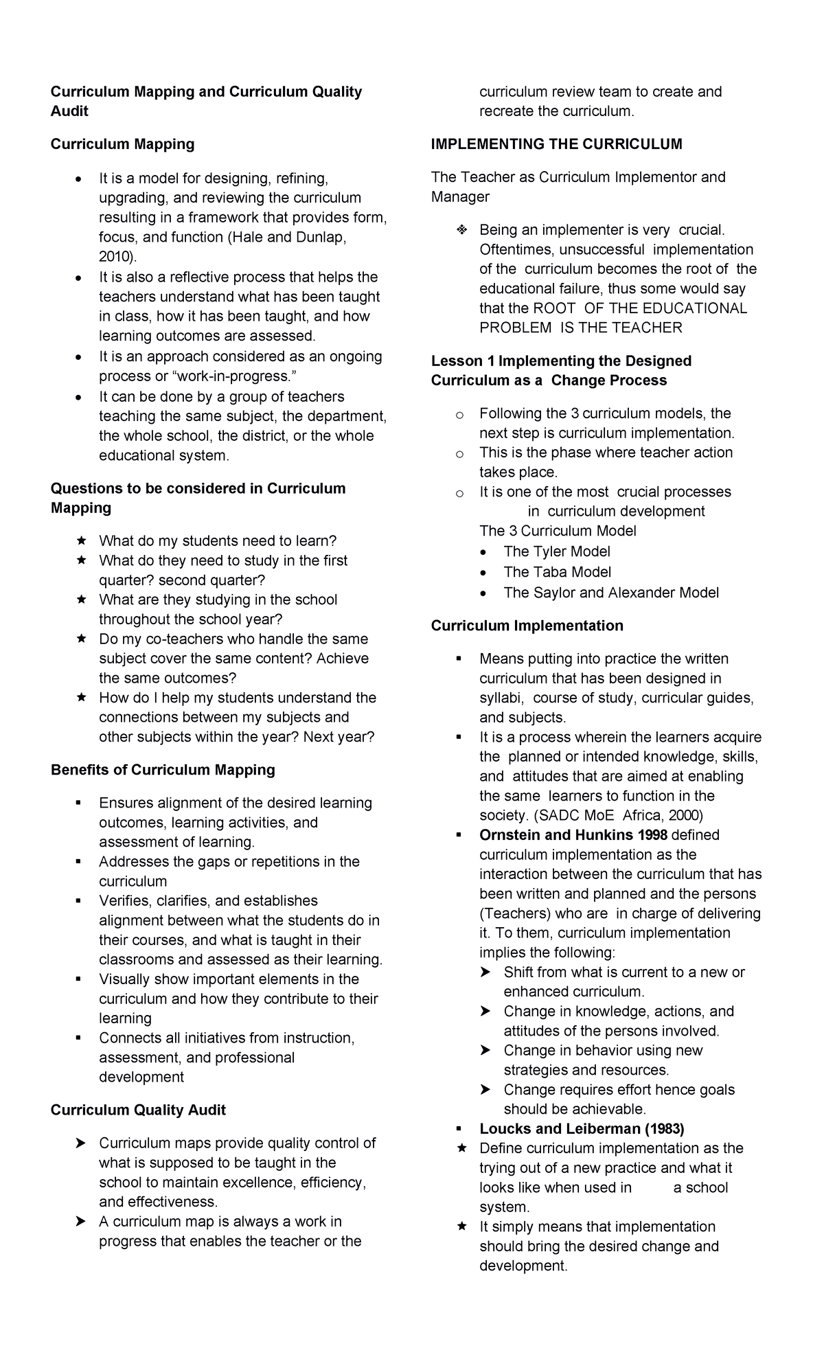 EDUC323C - Curriculum Mapping and Curriculum Quality Audit Curriculum ...