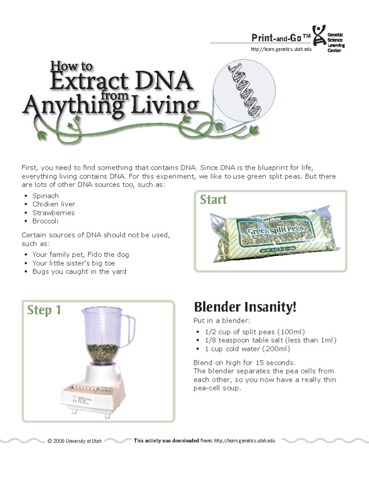 DNA Extraction - khj - Step 1 © 2008 University of Utah This activity ...