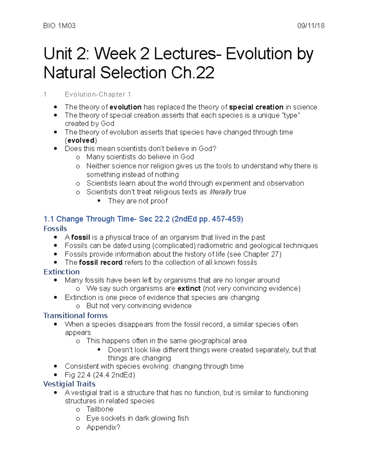 Unit 2 - Unit 2 summary assignment - Unit 2: Week 2 Lectures- Evolution ...