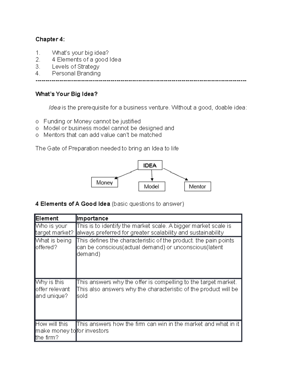 Lesson Proper for Week 4 What’s your big idea - Chapter 4: What’s your ...