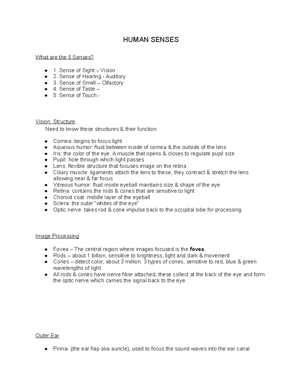 Life Science Notes 19 Part 2 Human Senses - HUMAN SENSES What are the 5 ...