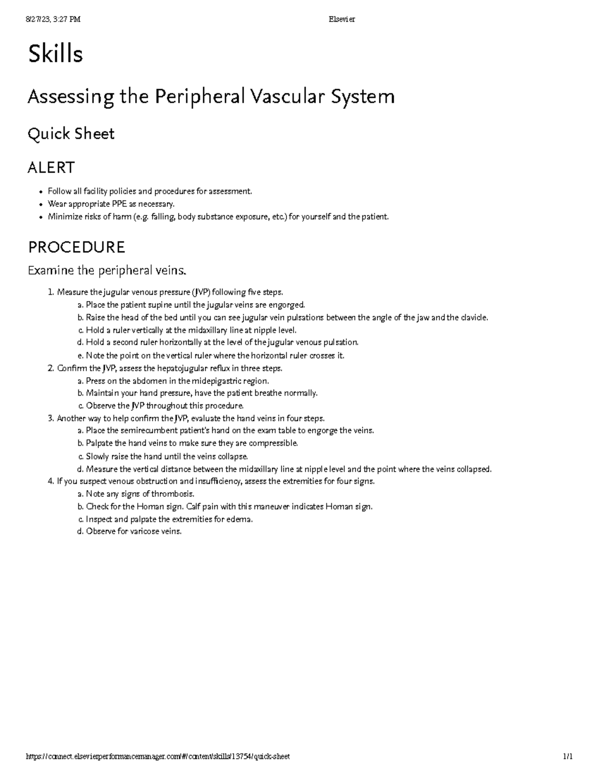 Peripheral Vascular Quick Sheet - 8/27/23, 3:27 PM Elsevier - Studocu