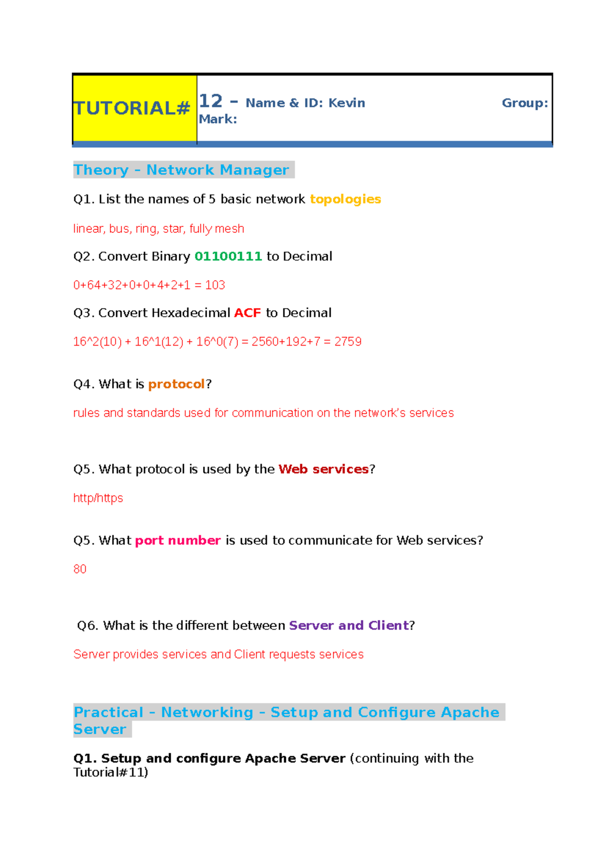Kevin tutorial 12 - lab 12 - TUTORIAL# 12 – Name & ID: Kevin Group ...