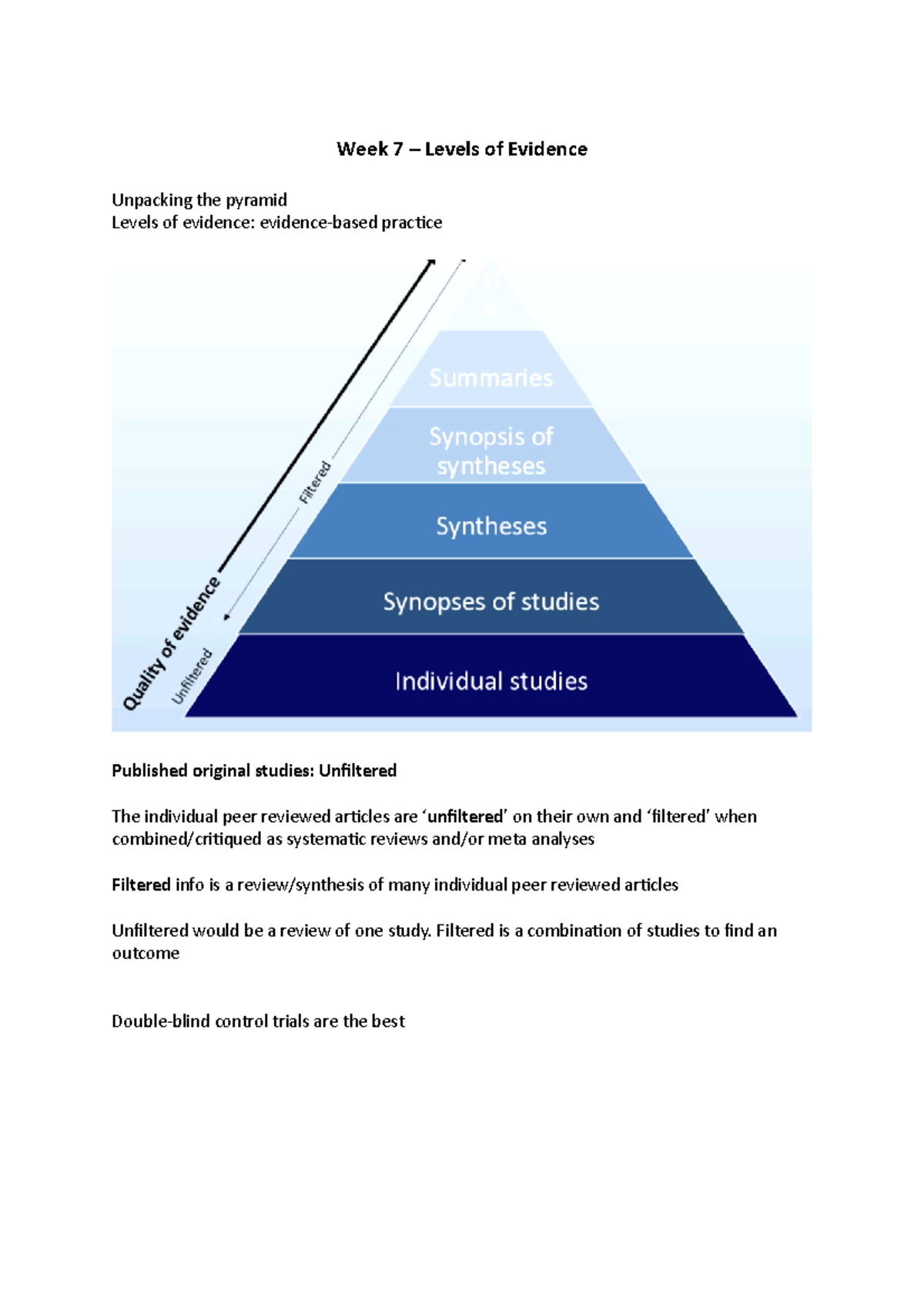 Week 7 – Levels of Evidence - Week 7 – Levels of Evidence Unpacking the ...
