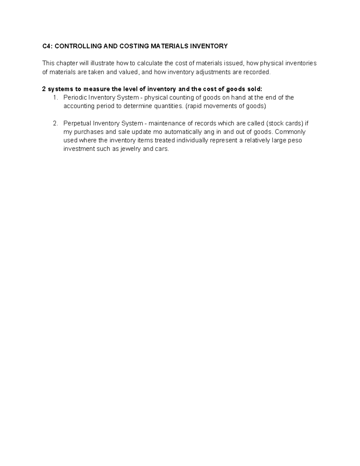 Chapter-4 - Accounting - C4: CONTROLLING AND COSTING MATERIALS ...