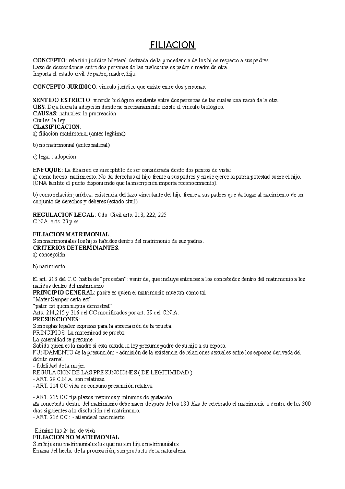 Resumen DE Filiacion - FILIACION CONCEPTO: relación jurídica bilateral ...