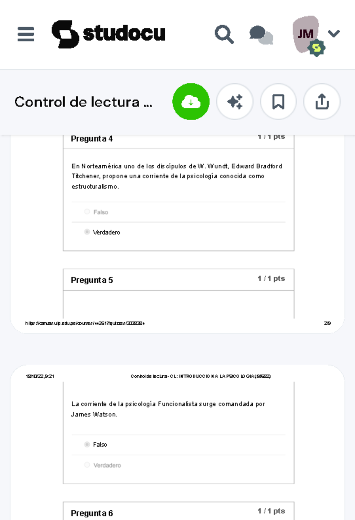Control de lectura - CL Introduccion A LA Psicologia (55682) - Control ...